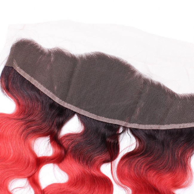 Weave Closure Ombre Brazilian Hair 1B Red two Tone Colored body wave ...